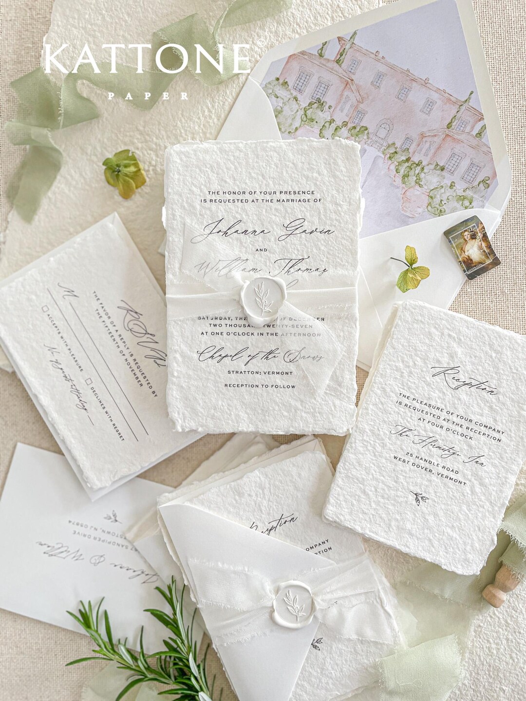 Amidala Handmade Wedding Invitations, Deckled Edge Paper Invitations ...