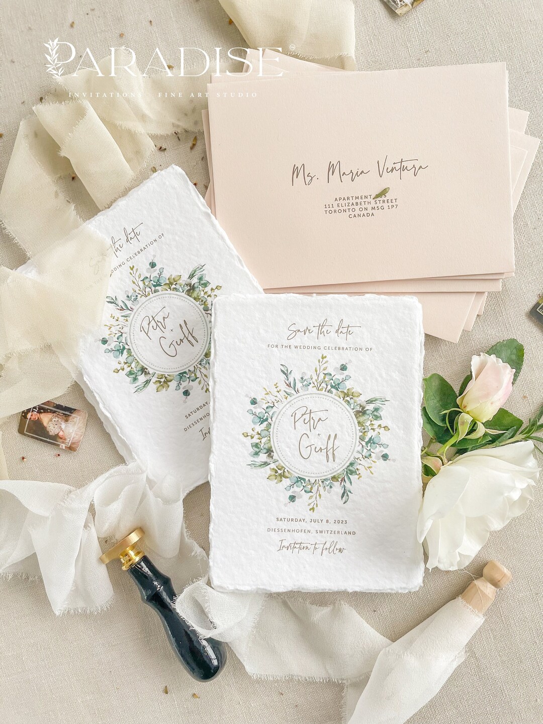 Ambre Handmade Paper Save the Date Cards, Wedding Stationery, Deckled ...