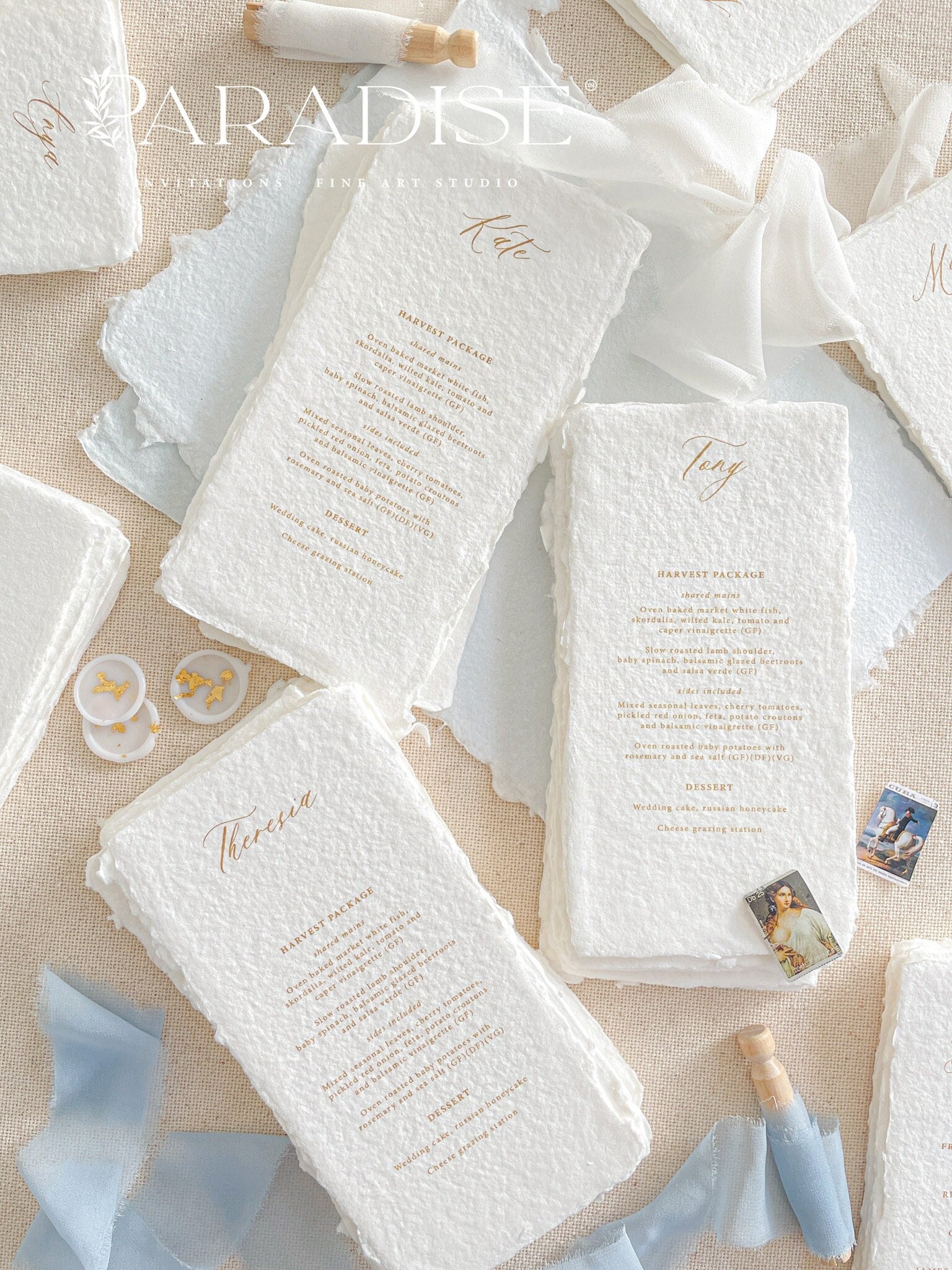 Handmade Paper Wedding Menus | Day of Stationery | Personalized Table ...