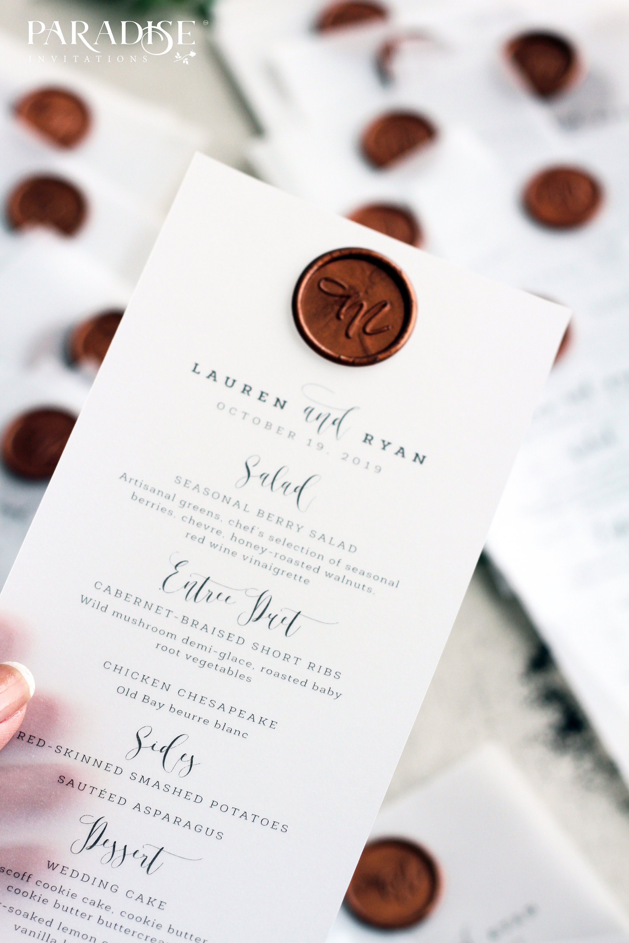 Cécile Vellum Paper Menus Cooper Wax Seals Menu Day - Etsy