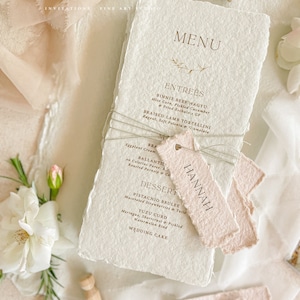 Sylvia Handmade Paper Wedding Menus, Deckled Edge Paper Menus, Day ...