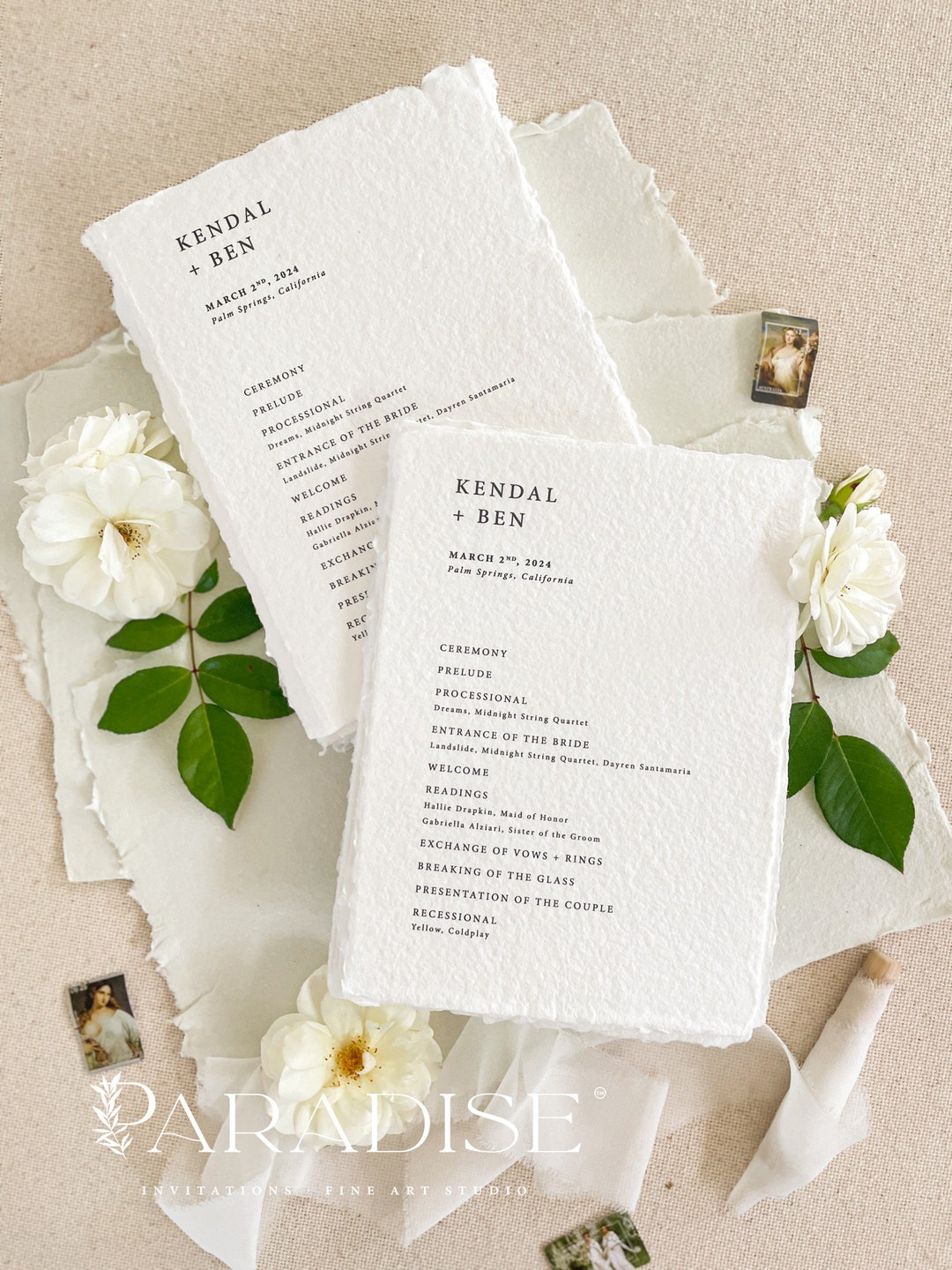 Amora Handmade Paper Wedding Programs, Stationery, Printed, Linen Paper ...