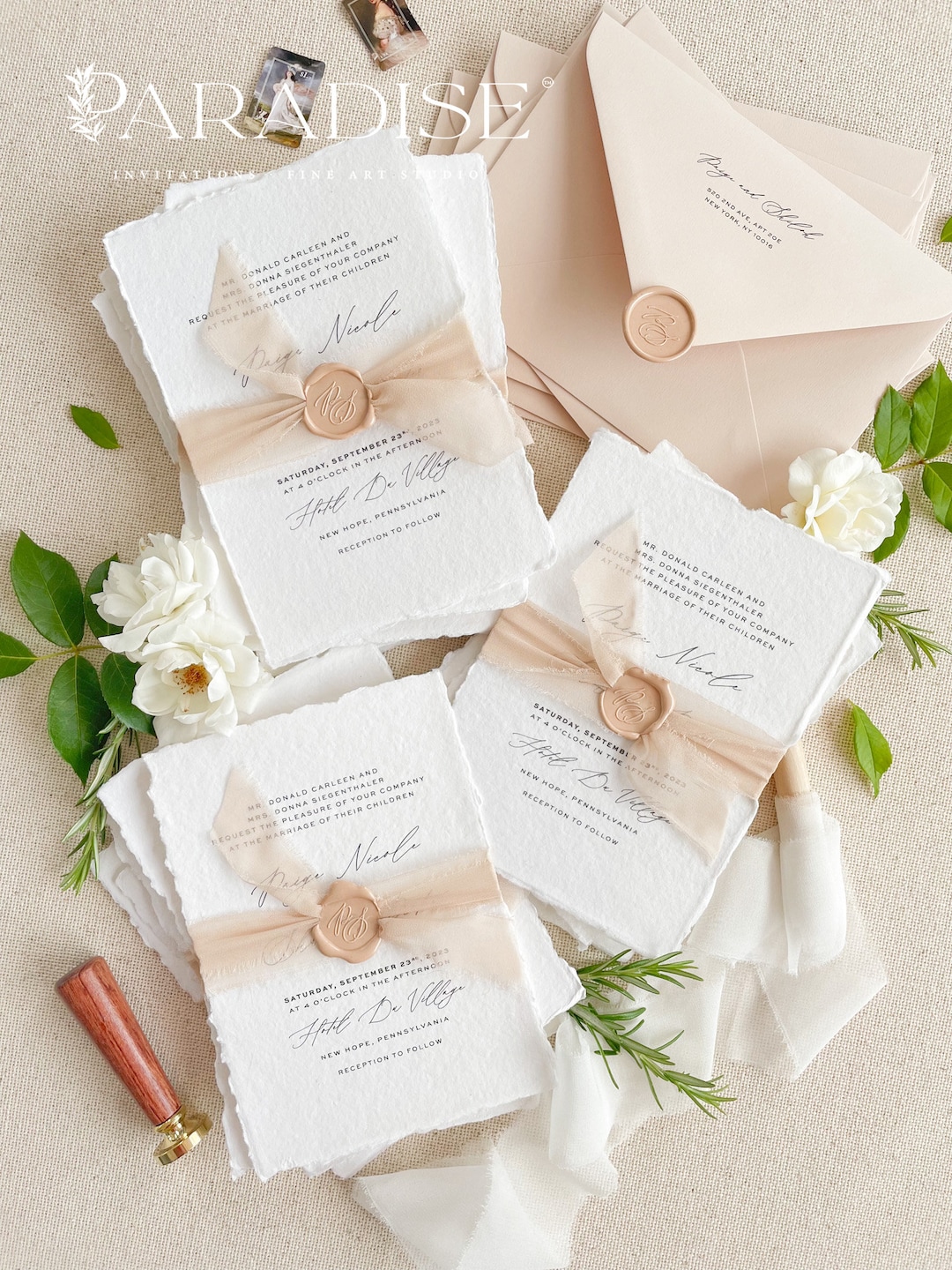 Carine Handmade Paper Wedding Invitation Sets, Hand Drawn Wedding Venue ...