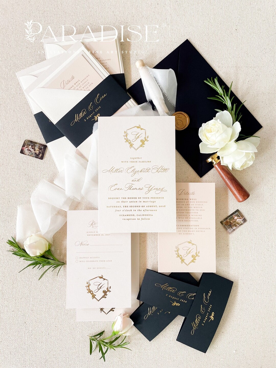 Zoey Real Gold Foil Wedding Invitation Sets, Golden Foil Invitations ...