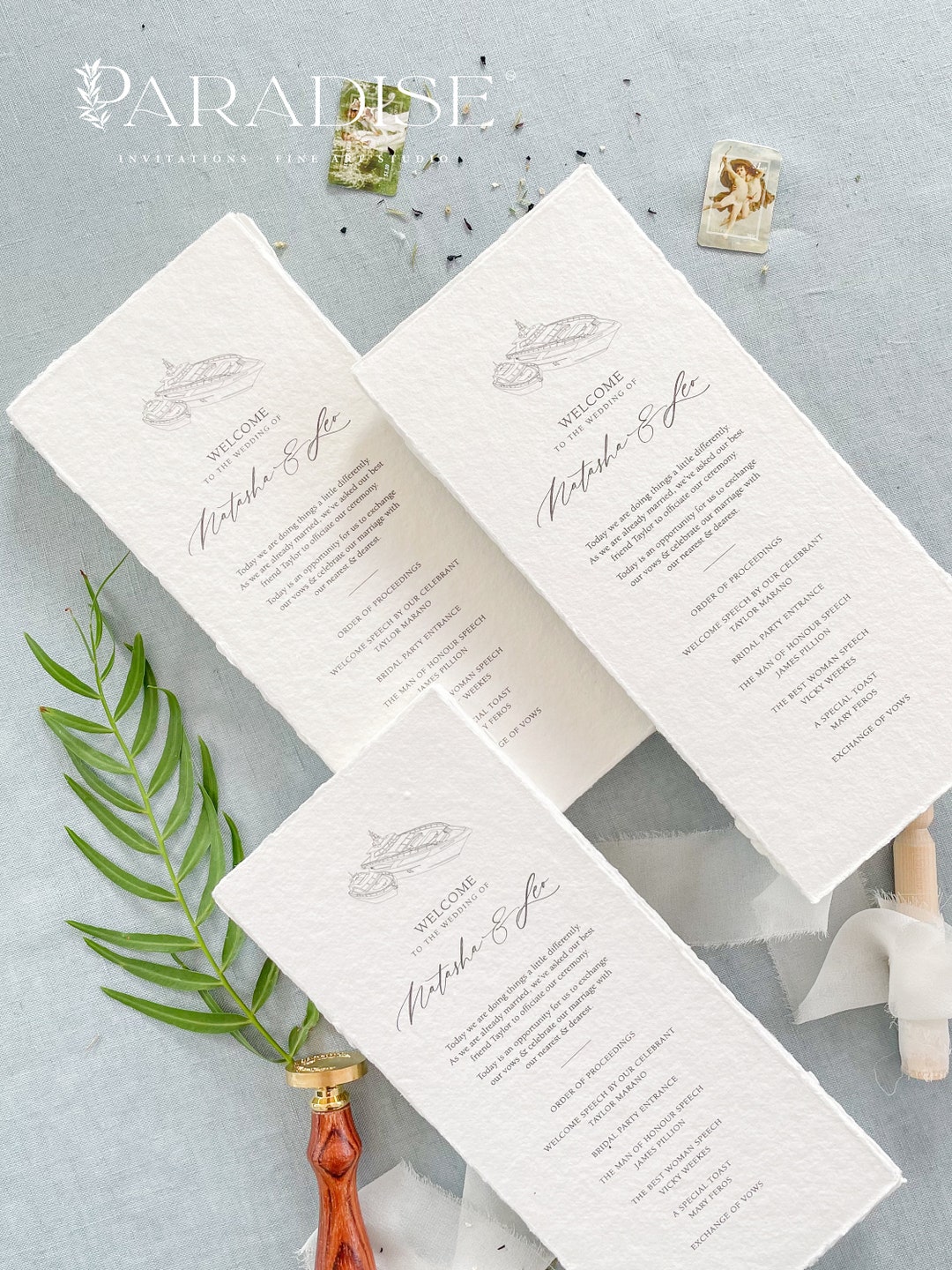 Jasmin Handmade Paper Wedding Programs, Stationery, Printed, Linen ...