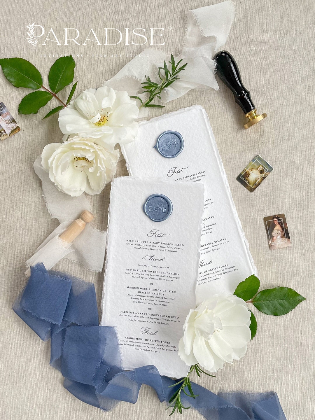 Muriel Handmade Paper Wedding Menus, Deckled Edge Paper Menus, Day ...