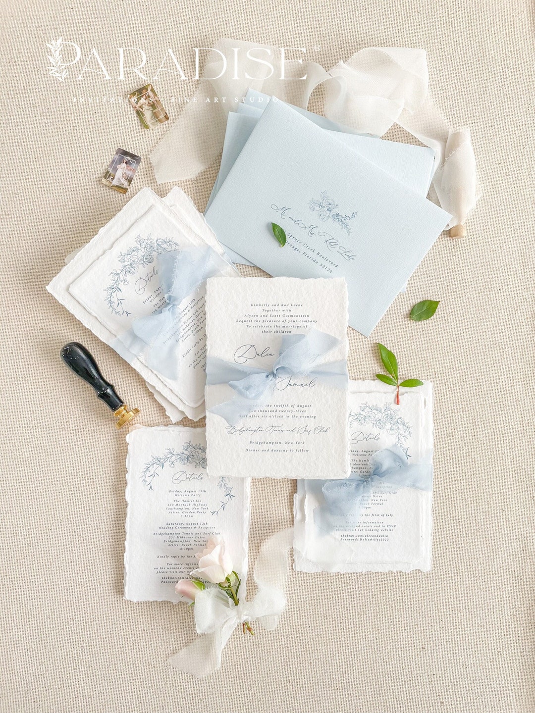 Anne Handmade Paper Wedding Invitation, Silk Ribbons, Cotton Paper ...