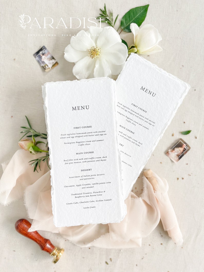 Severine Handmade Paper Wedding Menus Deckled Edge Paper - Etsy