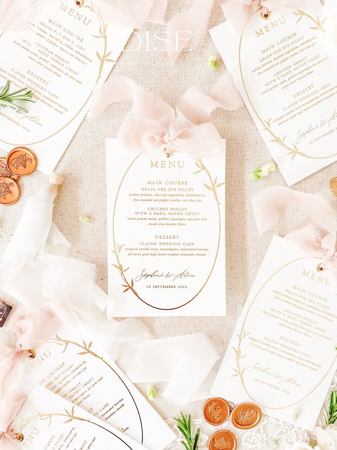 Kennedy Real Gold Foil Wedding Menus, Printable Menu or Printed Menus ...