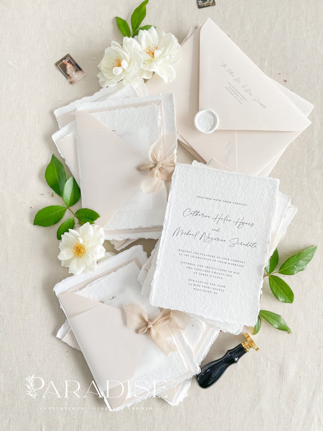 Rowan Handmade Wedding Invitation Sets Deckled Edge Paper - Etsy