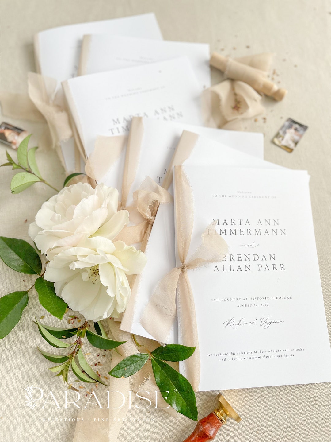 Ernestine Wedding Programs, Wedding Stationery, Silk Ribbons, Wild ...