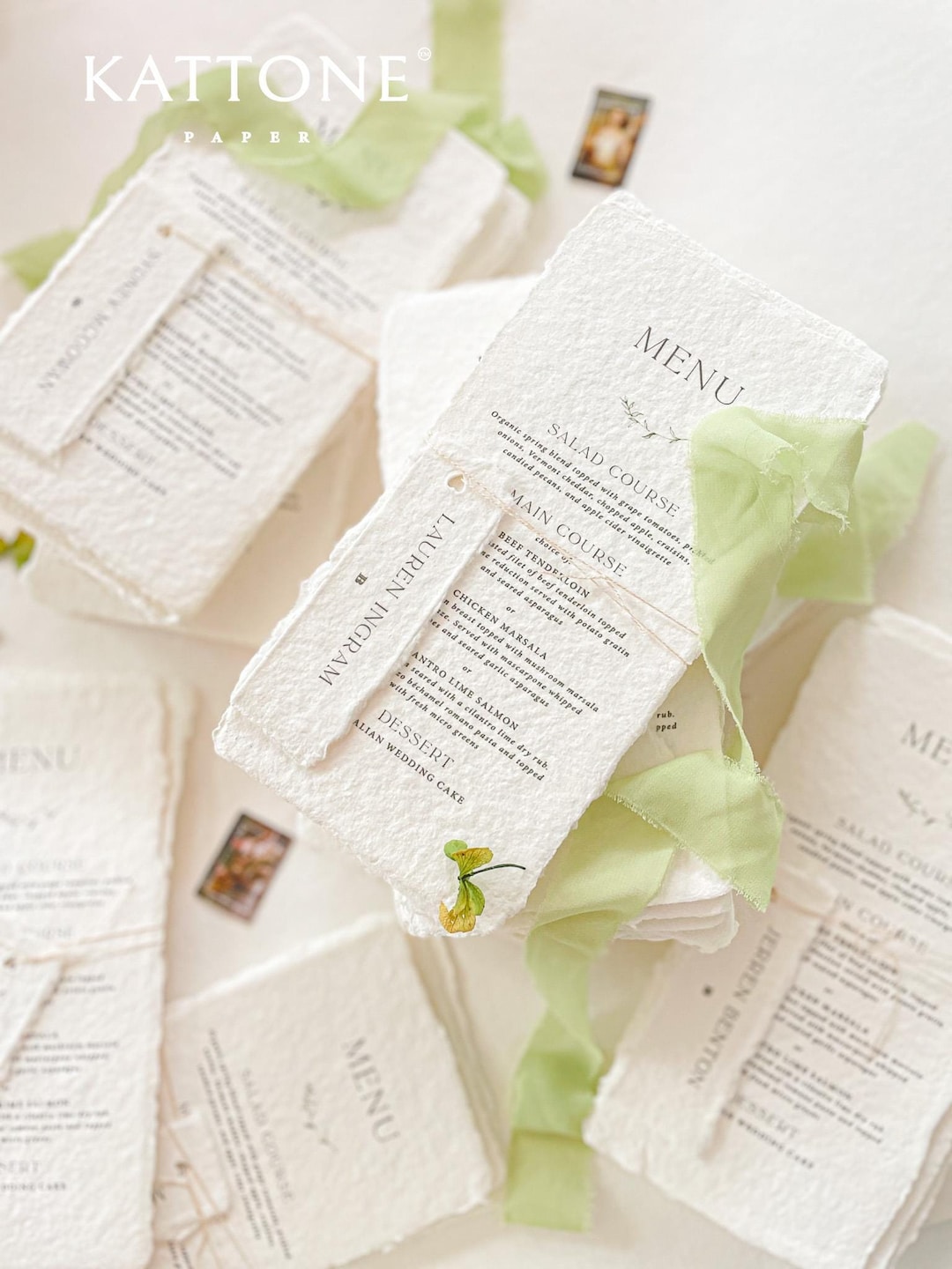 Adelie Handmade Paper Menus, Guests Names Place Cards, Golden Wax Seals ...