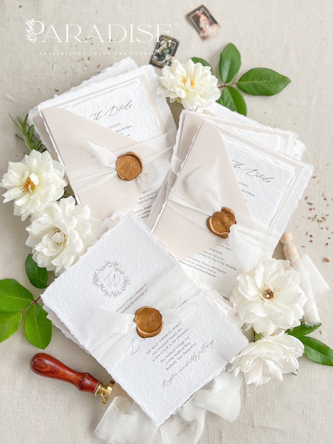 Kiera Handmade Wedding Invitation Sets, Deckled Edge Paper Invitations ...