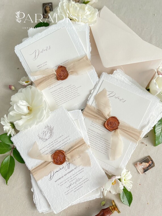 Elaine Handmade Wedding Invitation Sets Deckled Edge Paper - Etsy