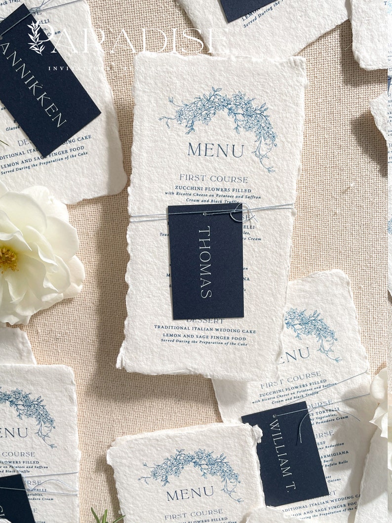 Rhea Handmade Paper Wedding Menus, Deckled Edge Paper Menus, Day ...