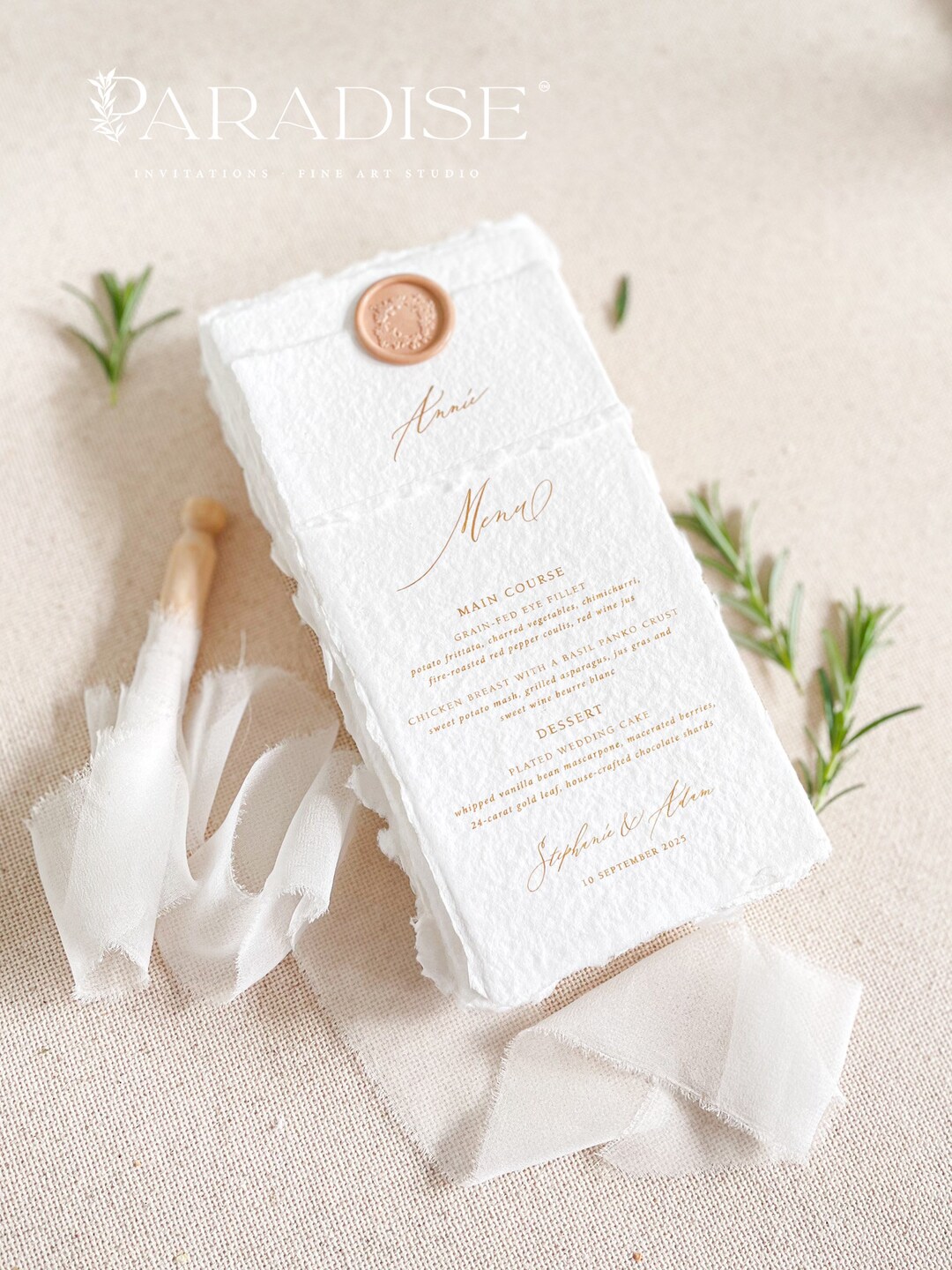 Piper Handmade Paper Menus, All Occasion Menus, Calligraphy Menus ...