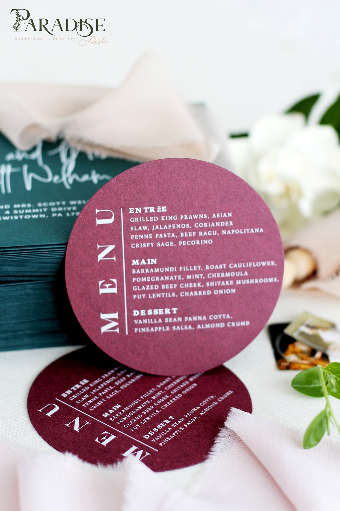 Circle Menus Modern Menus White Ink Printing Merlot Paper - Etsy