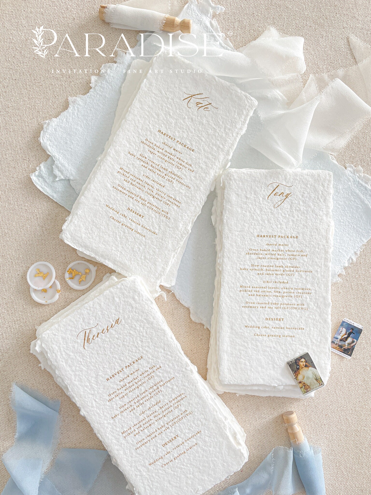 Handmade Paper Wedding Menus | Day of Stationery | Personalized Table ...