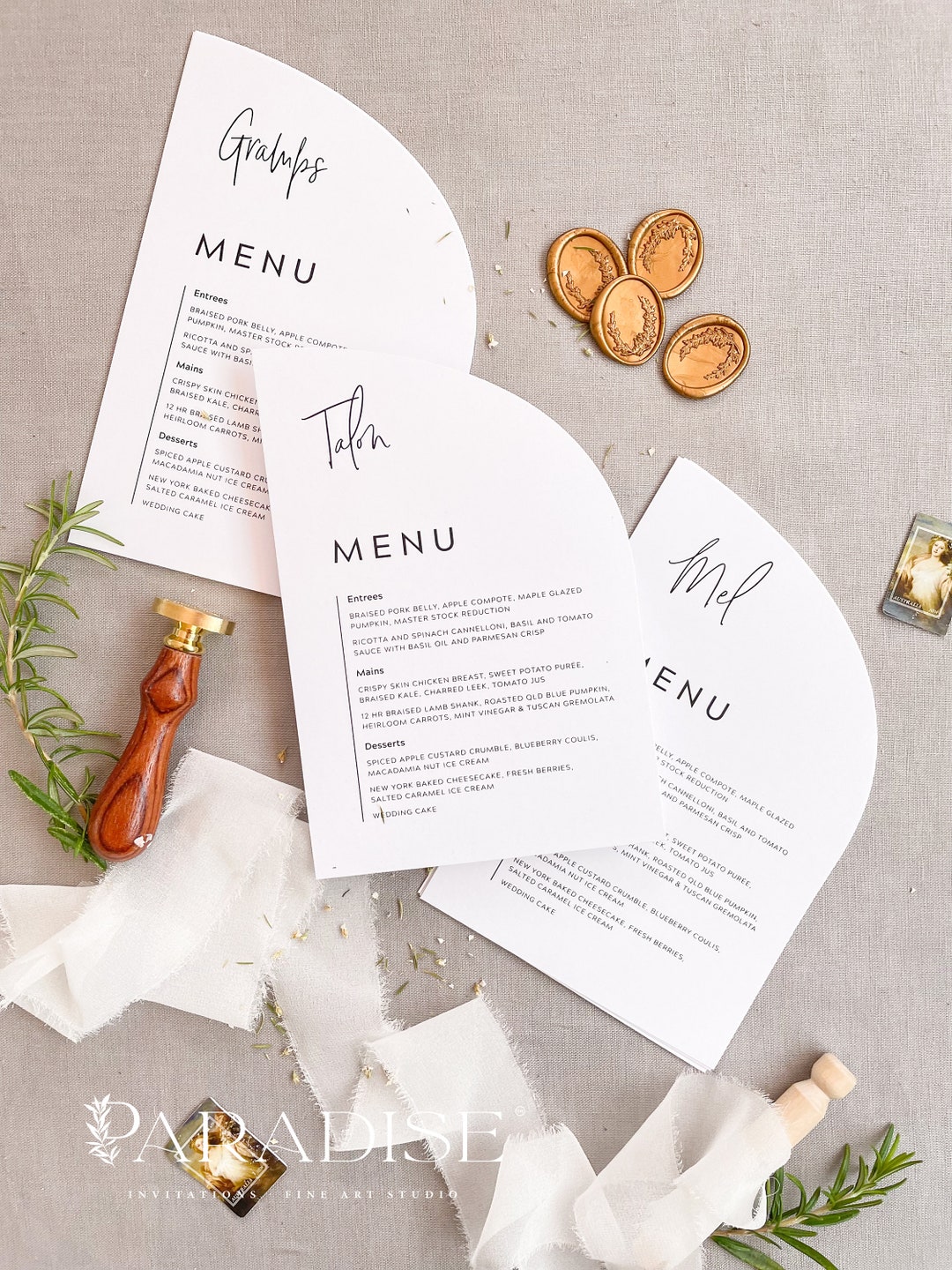 Clairette Half Arch Wedding Menus, Printed Wedding Menus, Modern ...