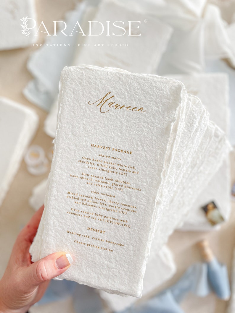 Handmade Paper Wedding Menus | Day of Stationery | Personalized Table ...
