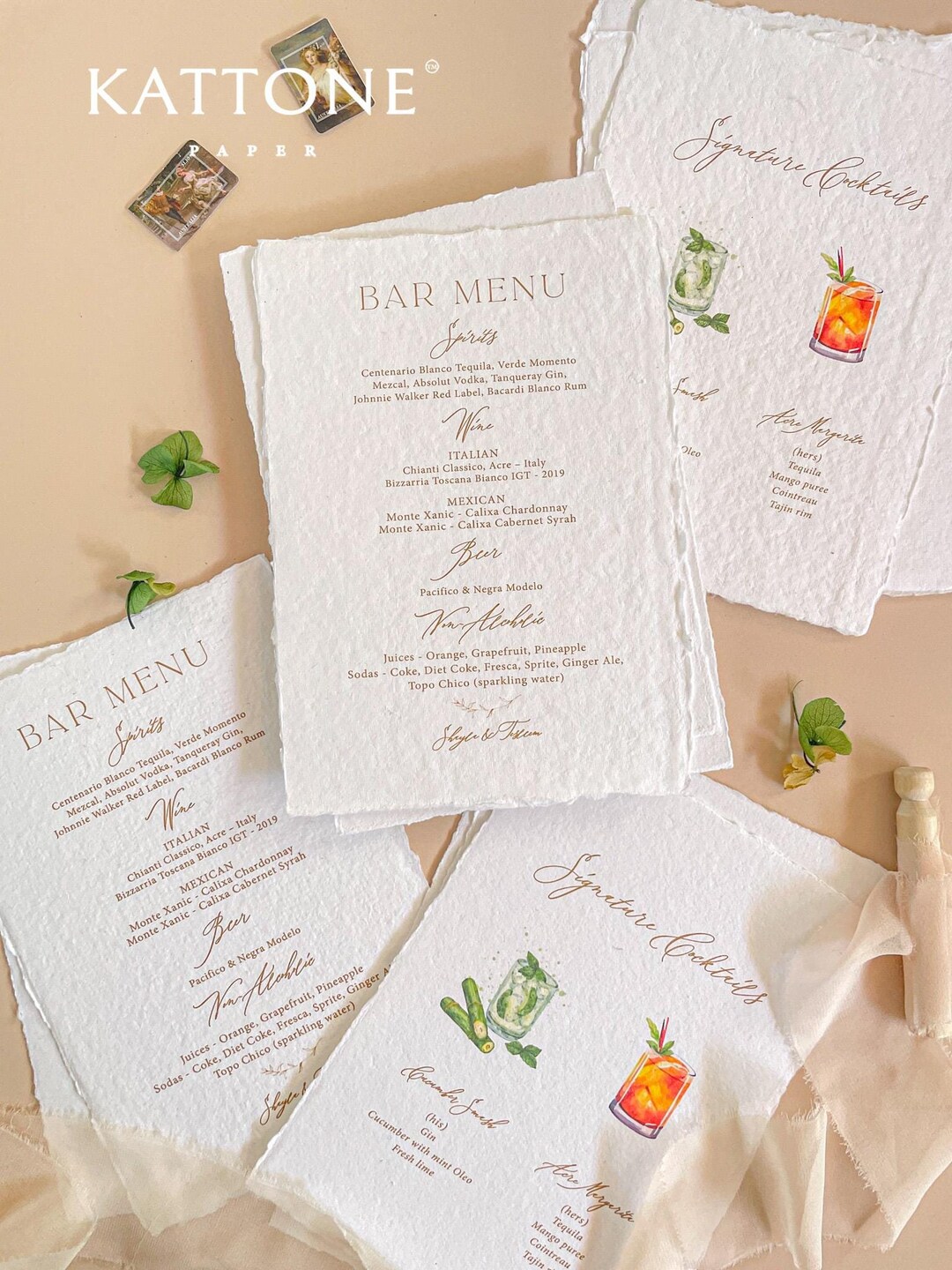 Joy Handmade Paper Wedding Menus, Cotton Paper Menus, Printable Menus ...