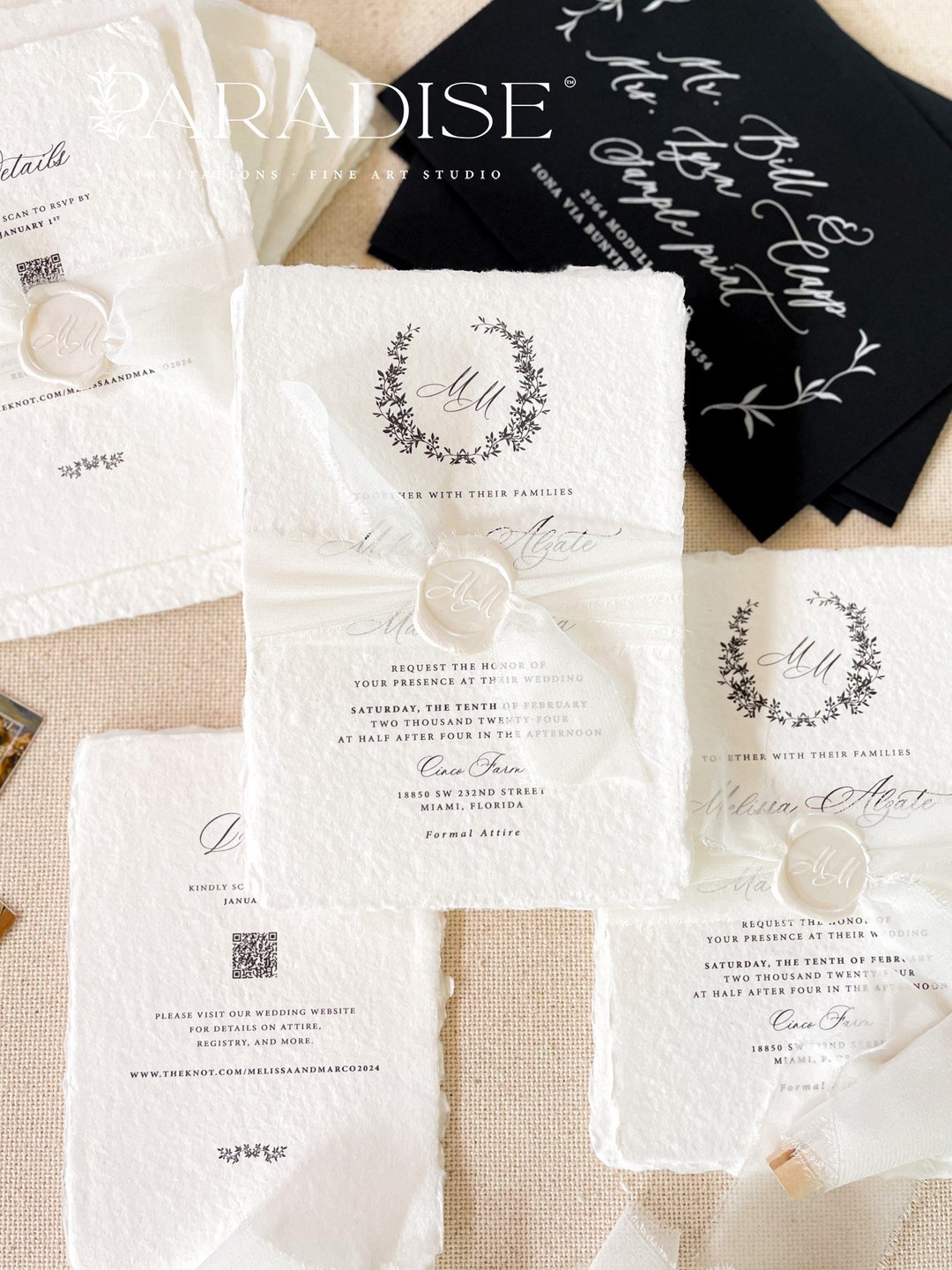 Zoe Handmade Wedding Invitation Suite, Cotton Paper Invitations ...