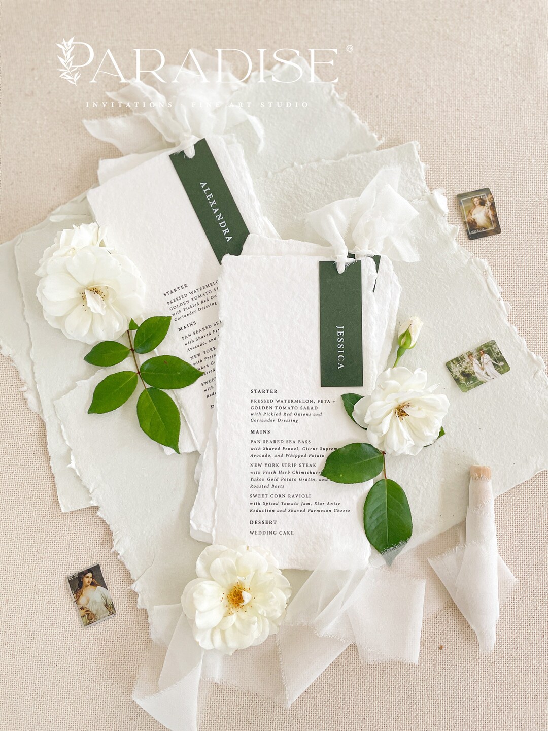 Ariyah Handmade Paper Menus, Guests Names Place Cards, Golden Wax Seals ...