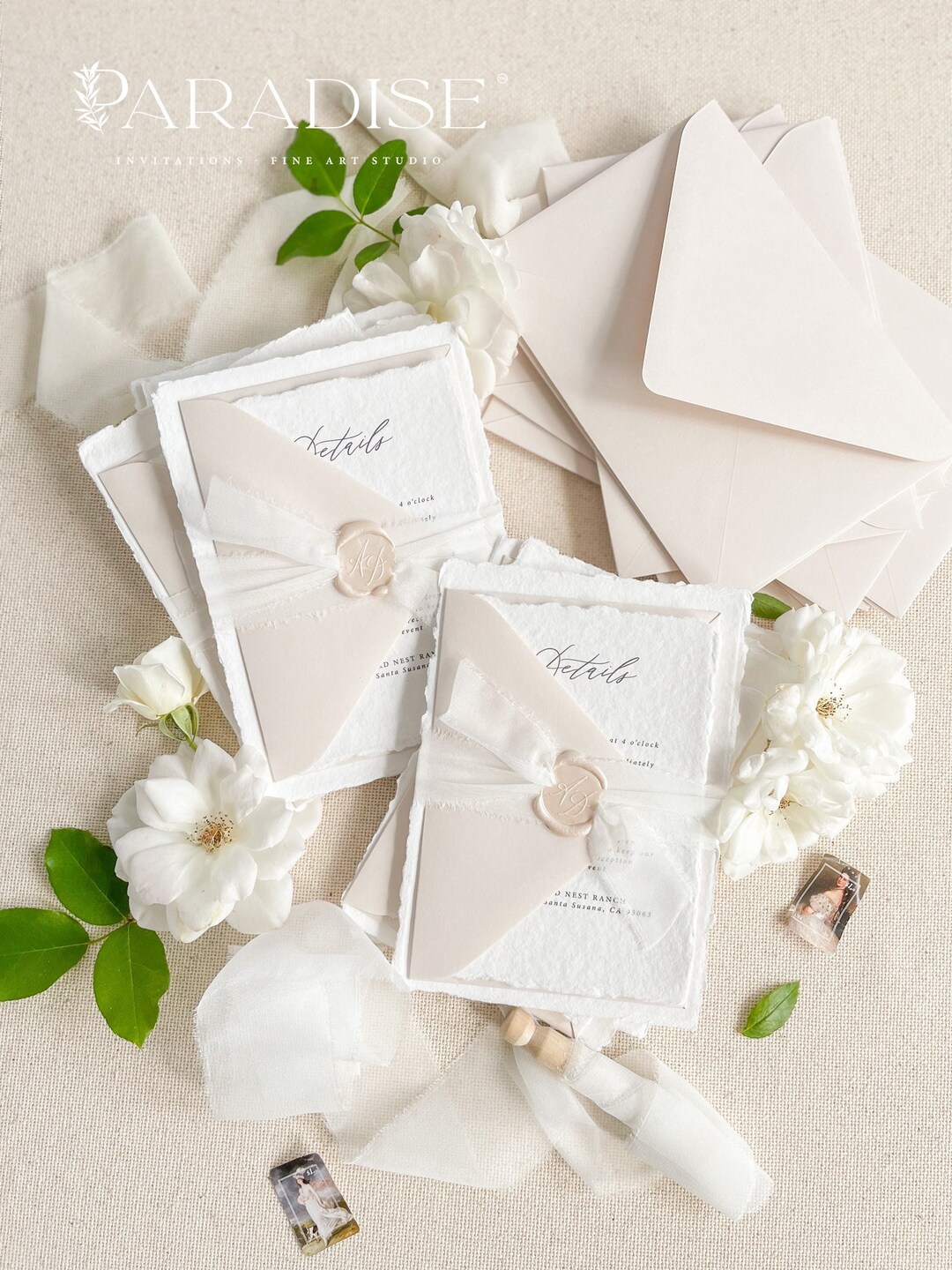 Carol Handmade Wedding Invitations, Deckled Edge Paper Invitations ...