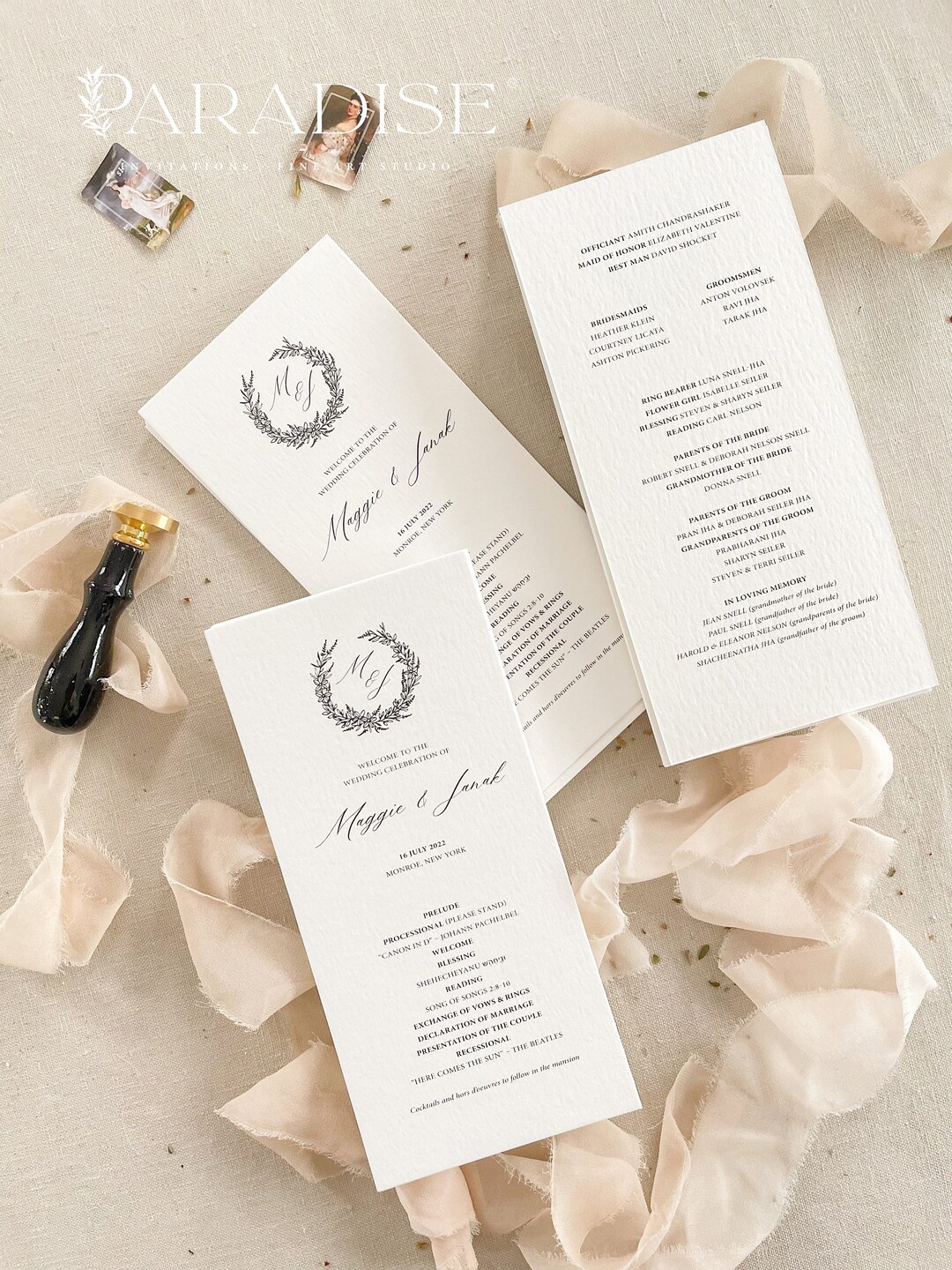 Dixie Monogram Wedding Programs, Stationery, Printed, Linen Paper ...