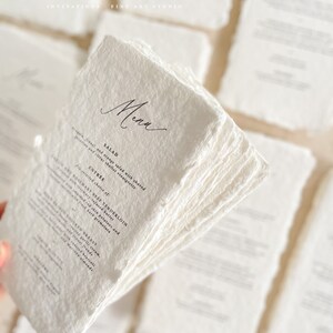 Margo Handmade Paper Wedding Menus, Deckled Edge Paper Menus, Day ...