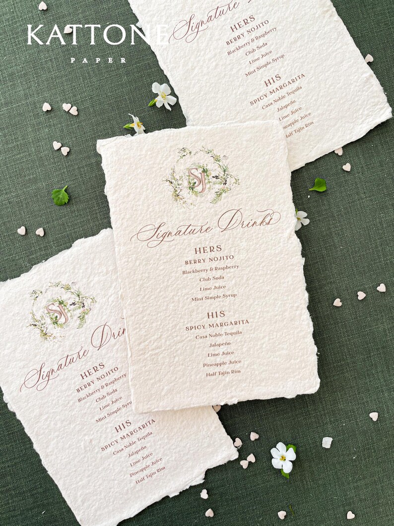 Wedding Dinner Menu | Handmade Paper Menu | Personalized Cotton Rag ...