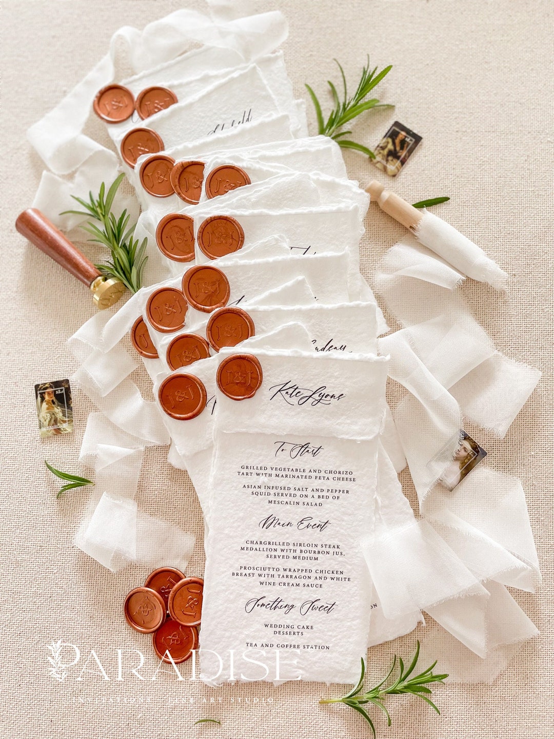 Callie Handmade Paper Menus, All Occasion Menus, Calligraphy Menus ...