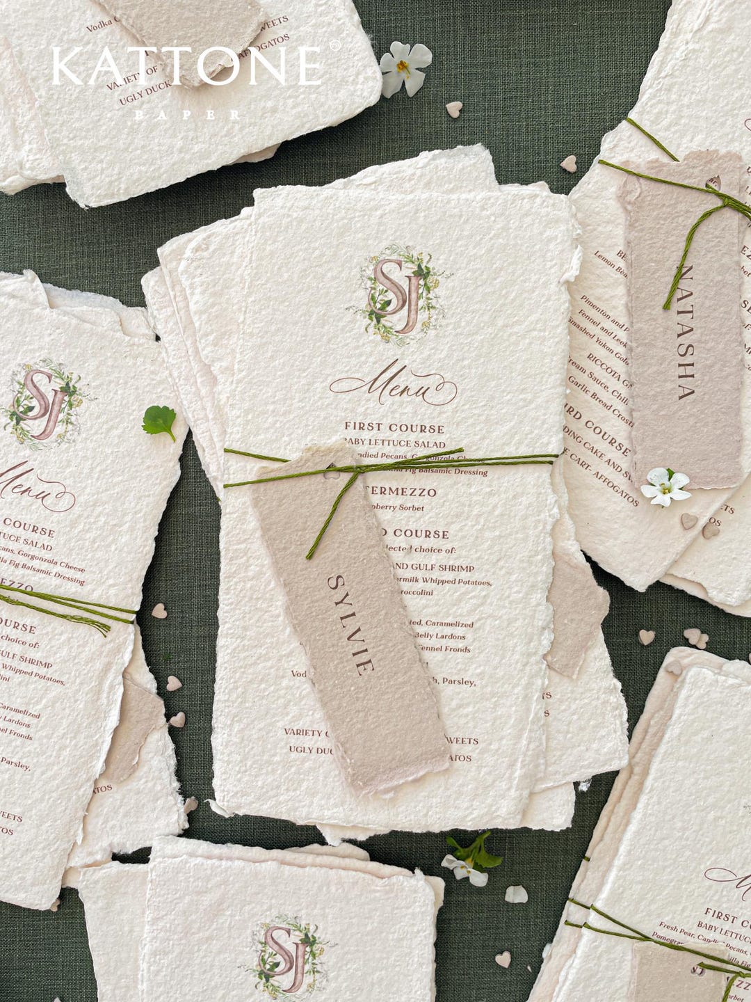 Wedding Dinner Menu | Handmade Paper Menu | Personalized Cotton Rag ...