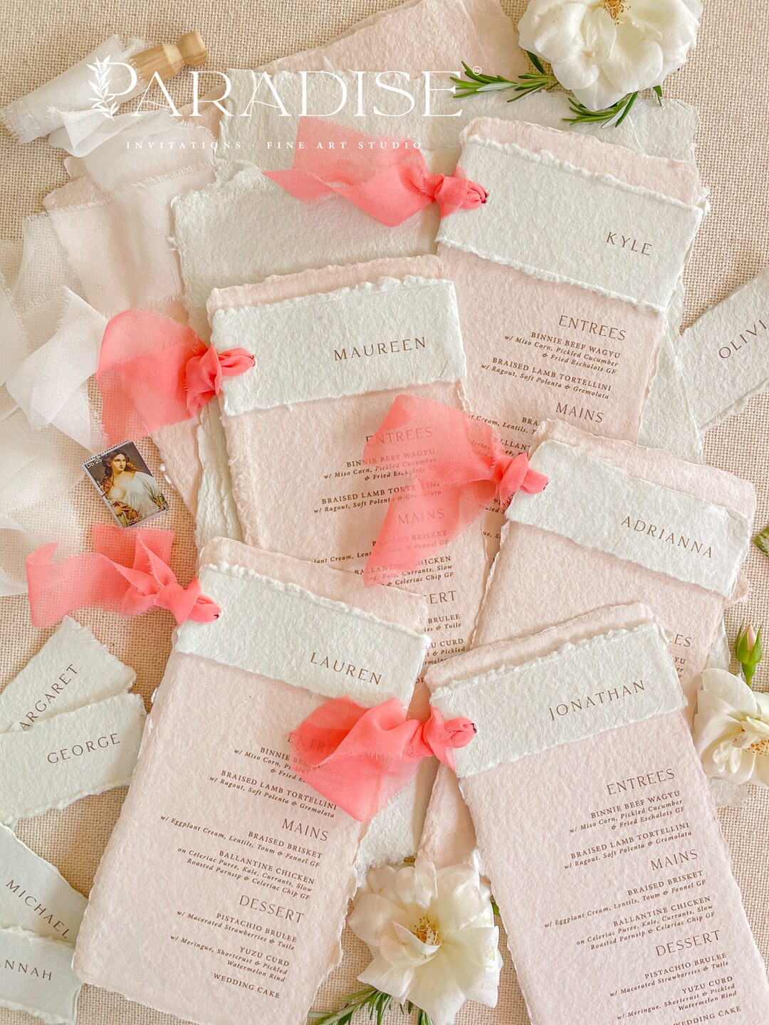 Lorelei Handmade Colored Paper Menus, All Occasion Menus, Calligraphy ...