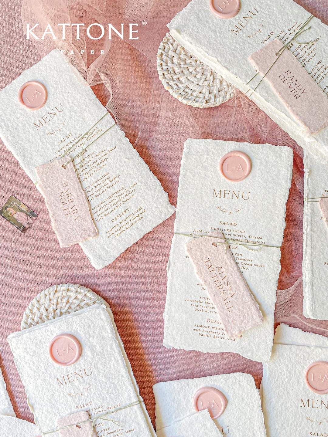 Menus and Light Pink Place Cards | Personalized Deckled Edge Menu ...
