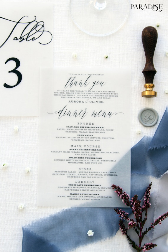 Leondra Vellum Paper Menu Wedding Menus Beach Wedding Table | Etsy