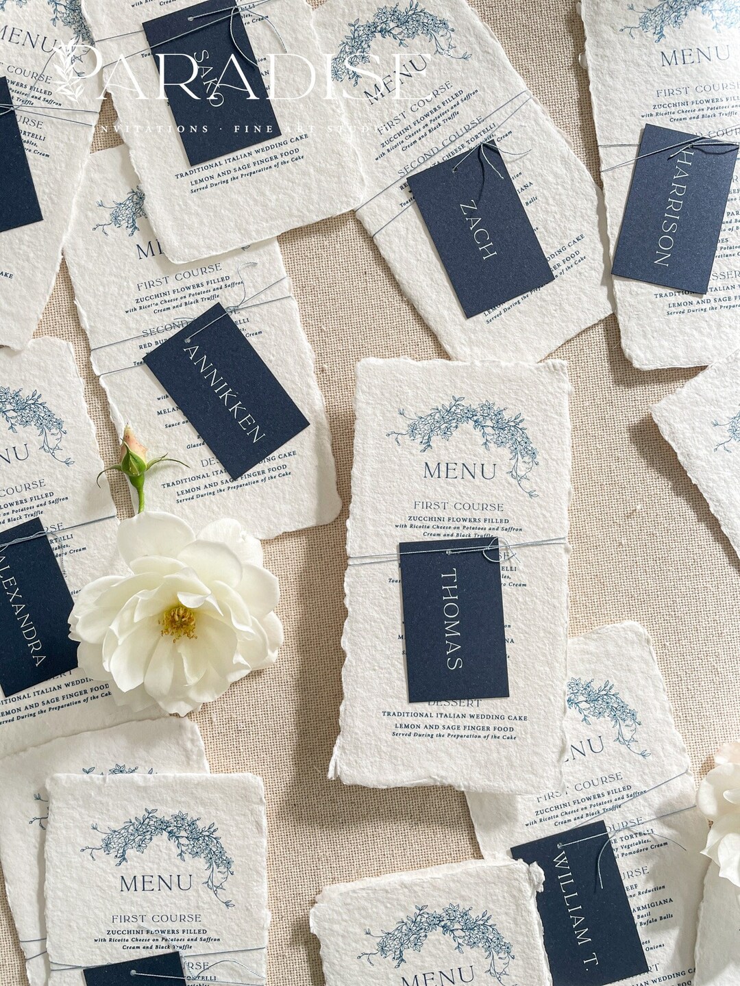 Rhea Handmade Paper Wedding Menus, Deckled Edge Paper Menus, Day ...