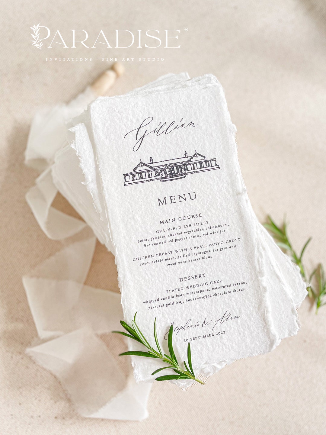 Norah Handmade Paper Menus, All Occasion Menus, Calligraphy Menus ...