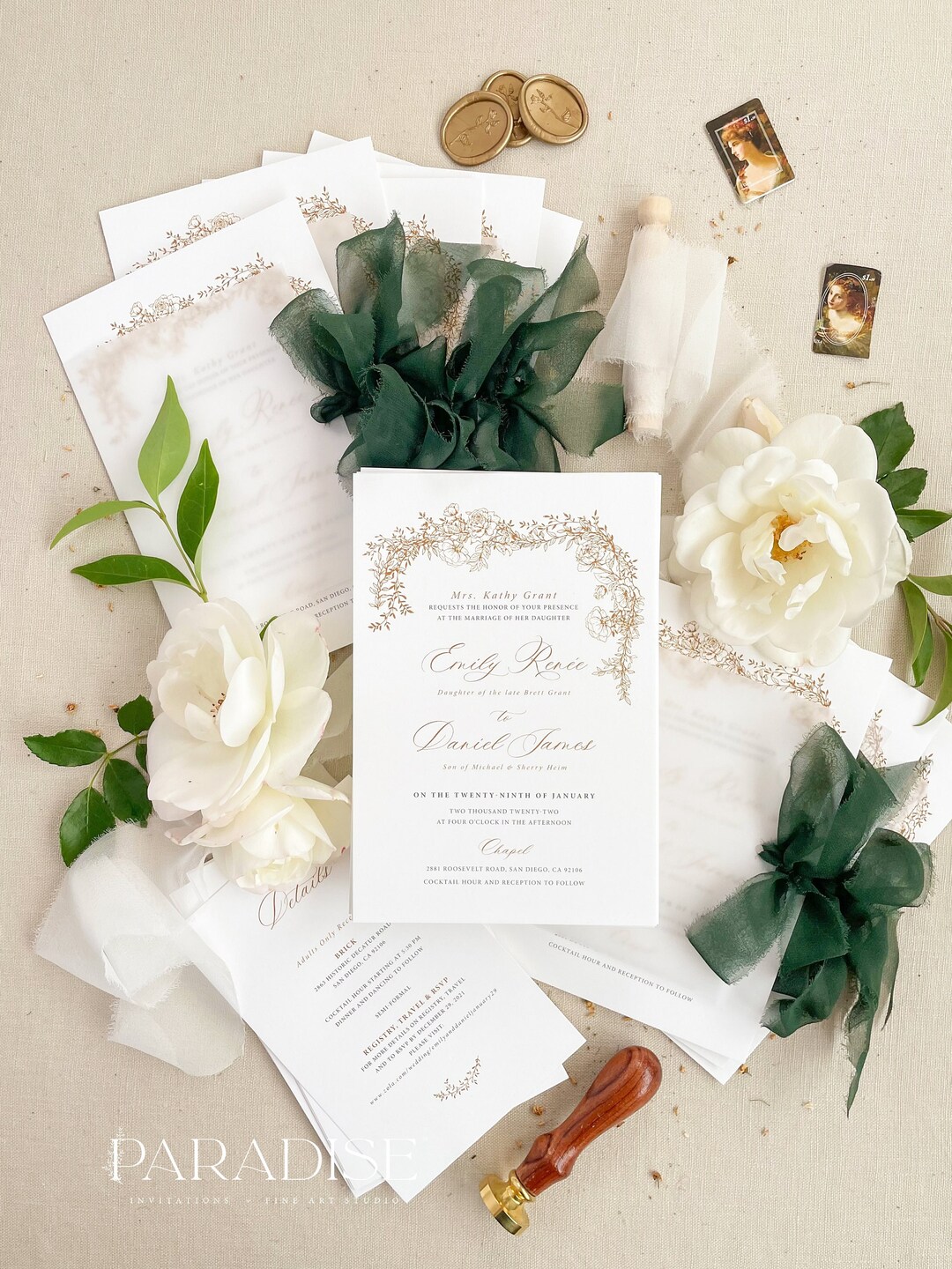 Custom Wedding Invitations | Vellum Belly Bands and Silk Ribbons ...