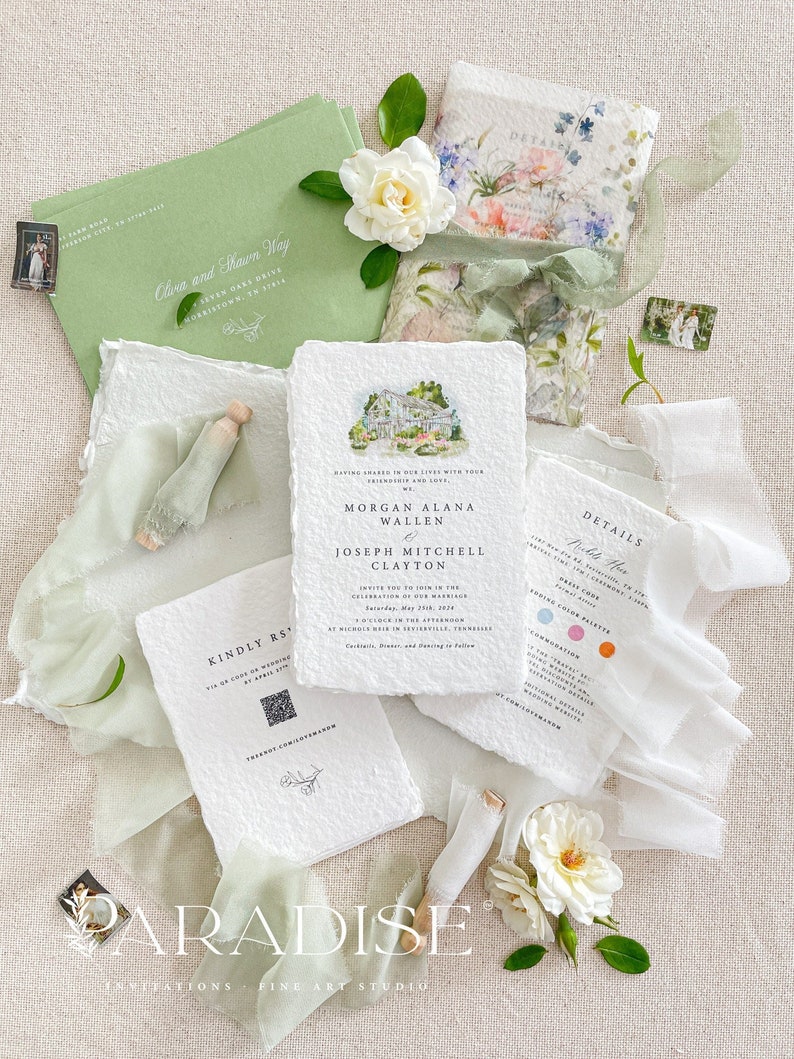 Wedding Invitations | Handmade Paper Deckled Edges | Custom Watercolor ...