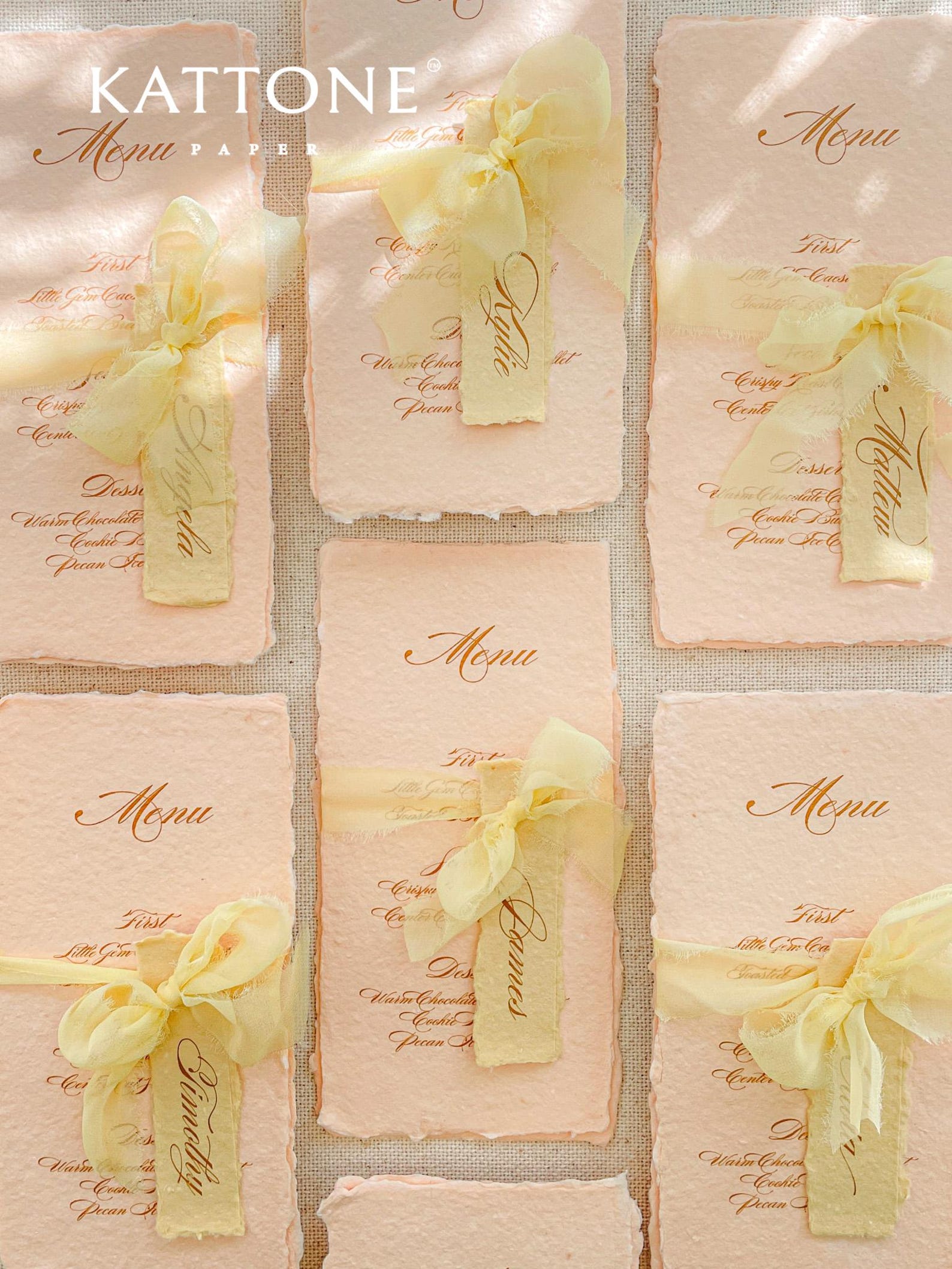 Colored Handmade Paper Wedding Menus | Deckled Edge Paper Menus | Day ...