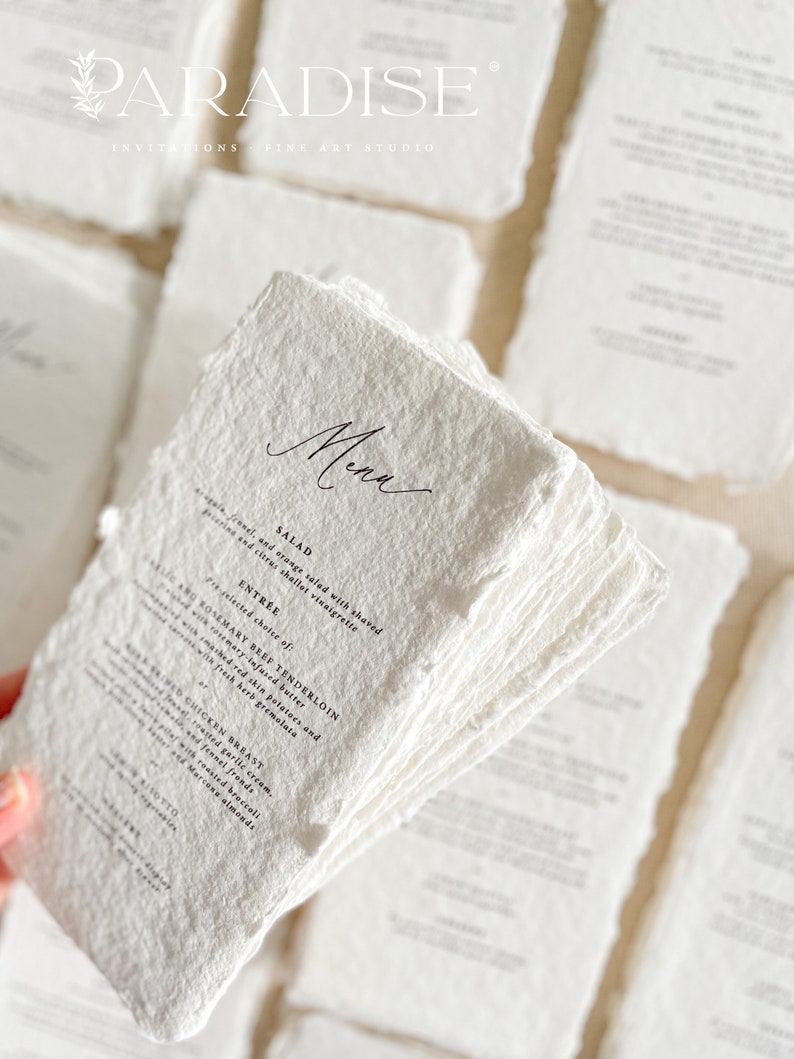 Handmade Paper Wedding Menus | Cotton Paper Menu | Day Stationery ...