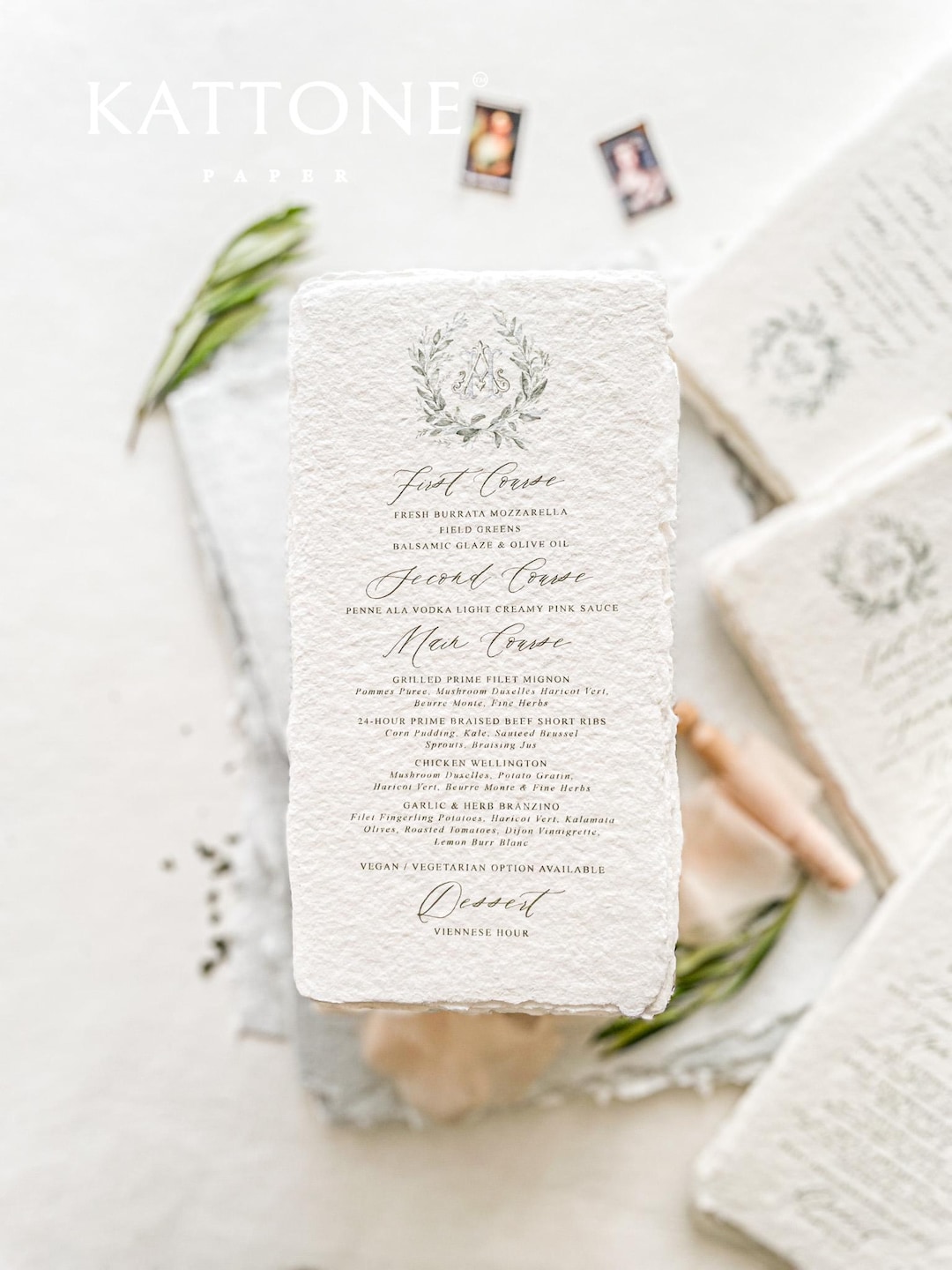 Handmade Paper Menus | Cotton Paper Wedding Stationery | Vintage ...