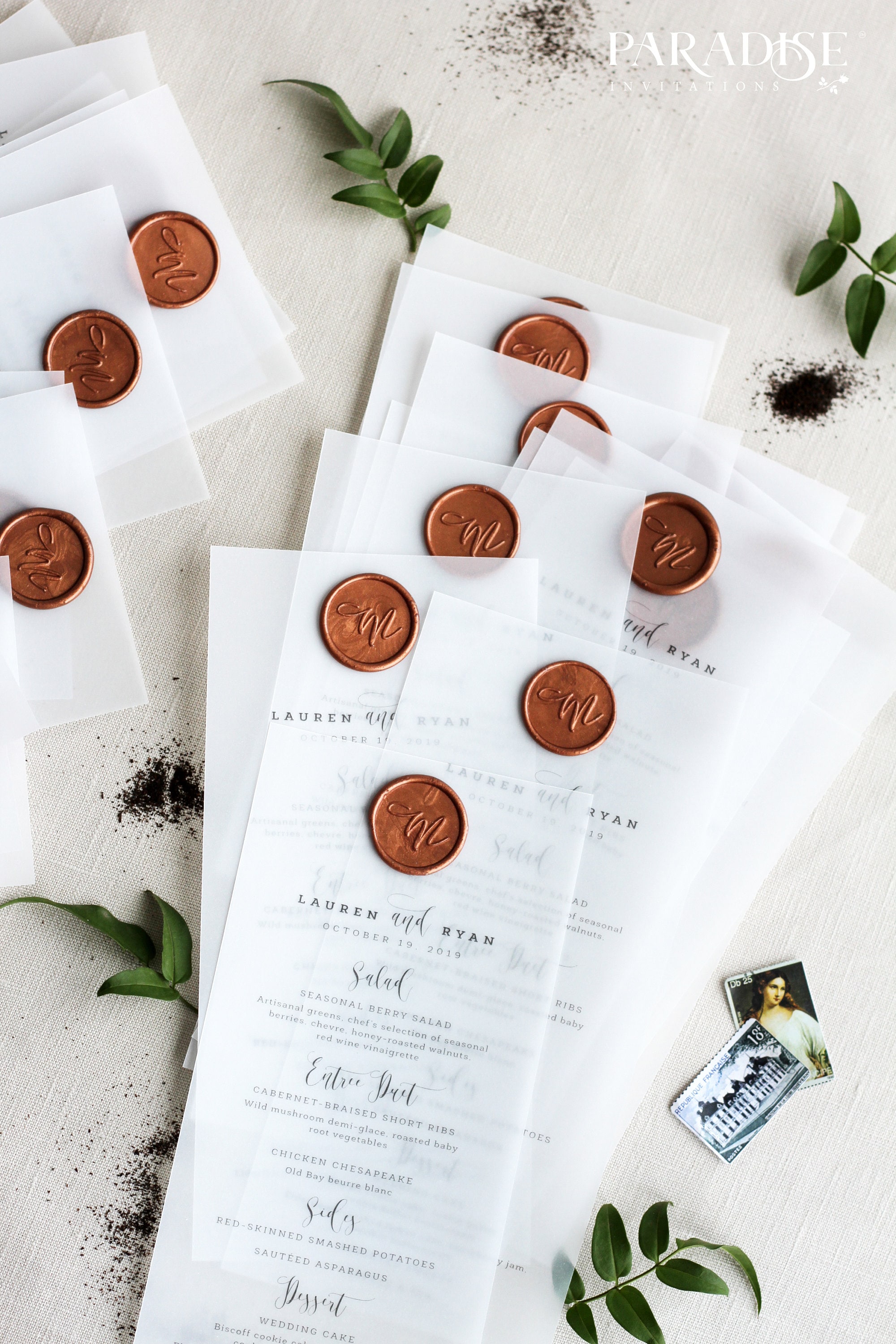 Cécile Vellum Paper Menus Cooper Wax Seals Menu Day - Etsy
