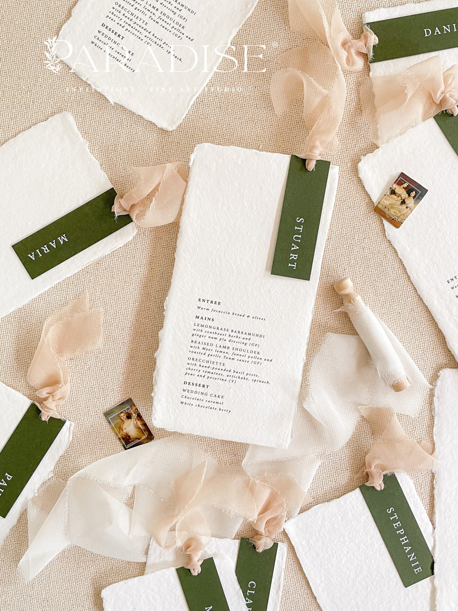 Handmade Paper Wedding Menus | Place Cards Printed With White Ink ...