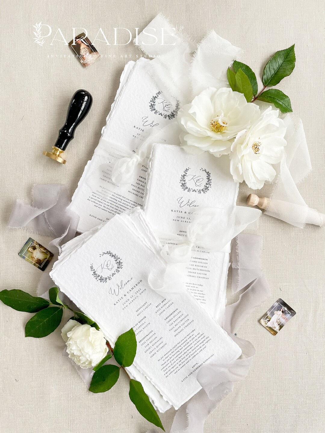 Sybille Wedding Program, Handmade Paper Wedding Programs, Deckled Edge ...