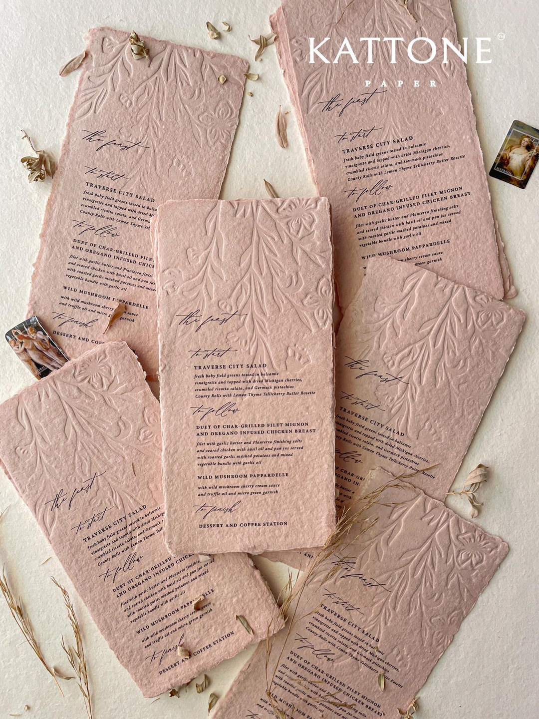 Leana Handmade Colored Paper Menus, Embossed Menus, Calligraphy Menus ...