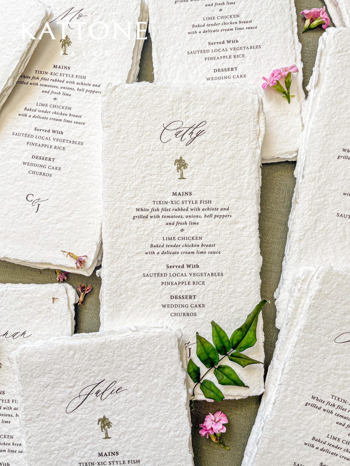 Deckled Edge Wedding Menus | Handmade Cotton Paper | Custom Printed ...