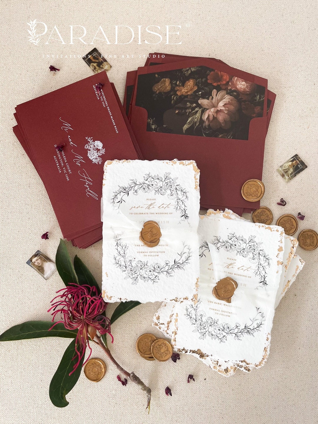 Save the Date Cards | Bohemian Rustic Wedding Stationery | Golden Leaf ...