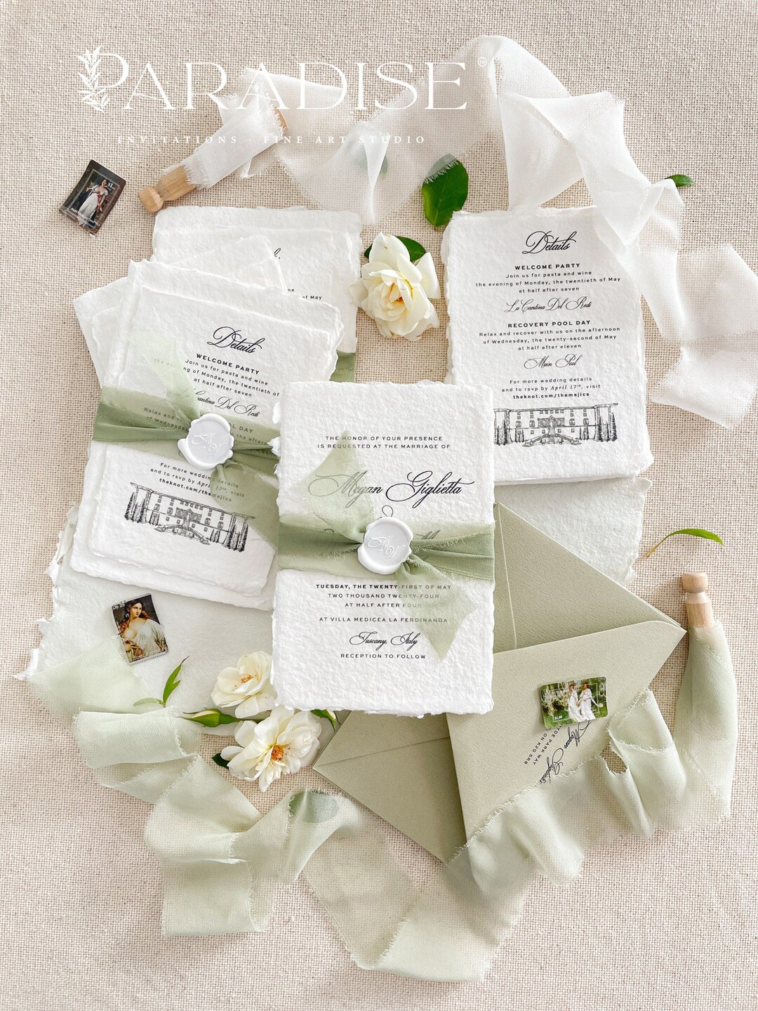 Naya Handmade Paper Wedding Invitation Suite, Custom Venue Illustration ...